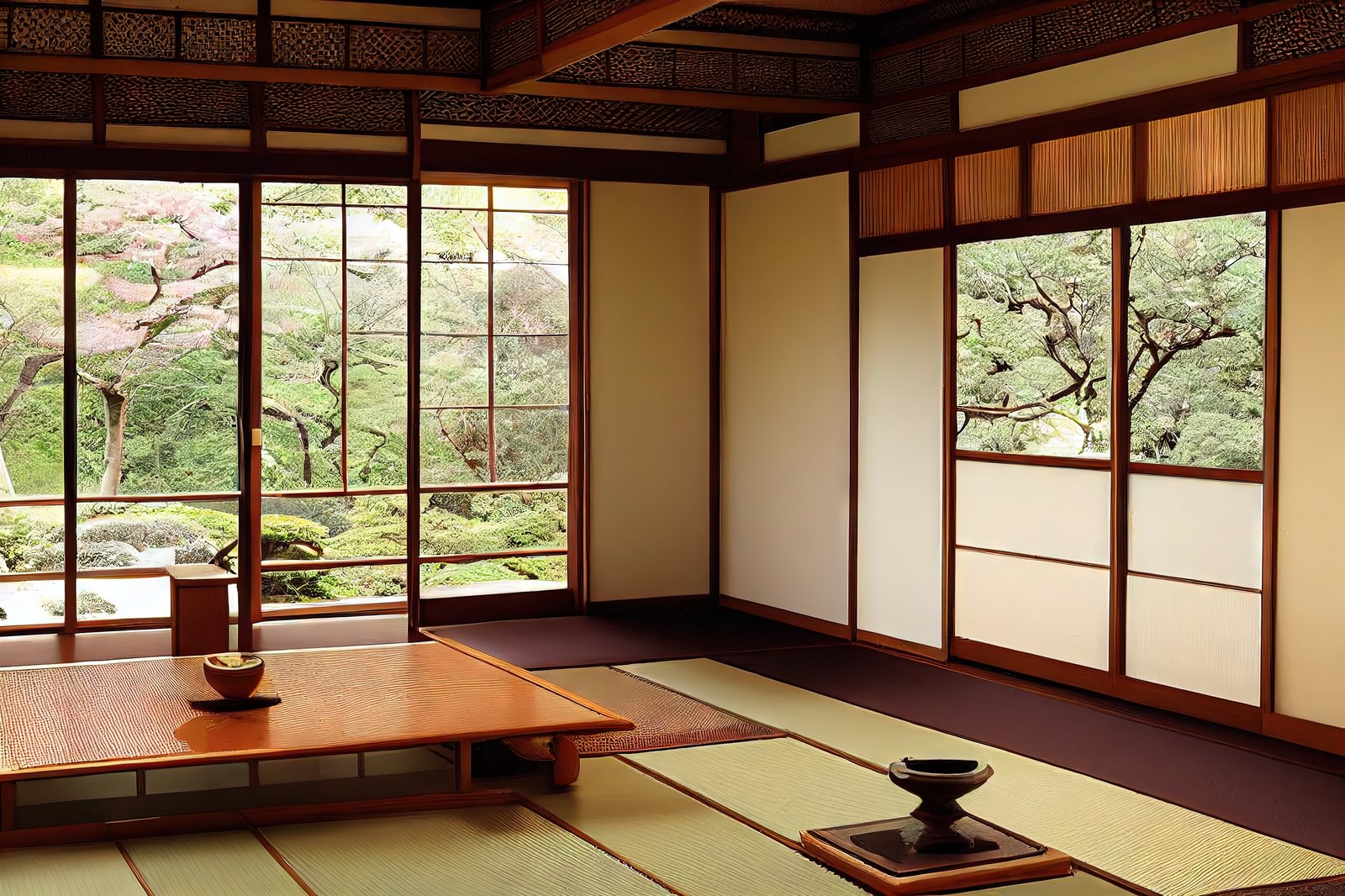 和室の窓から見える庭園の様子の無料AI画像素材 - ID.82933｜ぱくたそ
